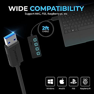 Sabrent 4-Port USB 3.0 Data Hub with Individual LED Power Switches | 2 Ft Cable | Slim & Portable | for Mac & PC (HB-UM43)