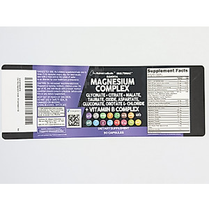 Clean Nutraceuticals Magnesium Complex with Magnesium Glycinate Citrate Malate Oxide Taurate Aspartate Orotate & Mag Chloride, Zinc Copper Manganese & Vitamin C B1 B2 B6 B12 Complex - 1Pack