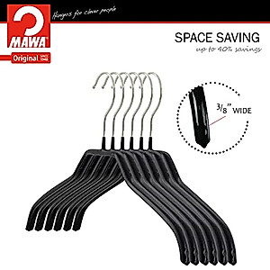 Mawa by Reston Lloyd Silhouette Series Non Slip Space Saving Narrow Clothing Hanger, Style 36-F, Set of 10, Black