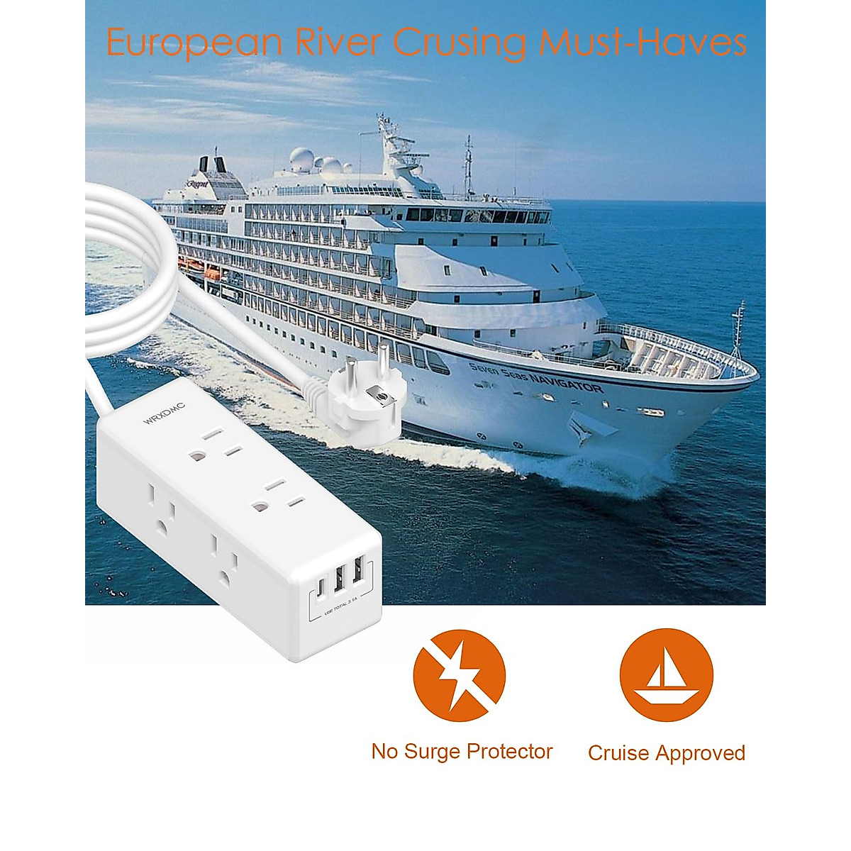 European Travel Plug Adapter with USB, WRXDMC Adapters for Travel Europe, US to Europe International Power Adapter Travel Essentials with 6 Outlets 3 USB for EU Spain France Germany Iceland Greece