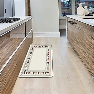 Artnice Kitchen Counter Mats 1 Pack, Colorful Geometric Trellis Khaki Non Slip Kitchen Rug, Stress Mats for Standing at Work Places, Rug for Kitchen Sink Area, Stove, Office, Laundry, Bedroom