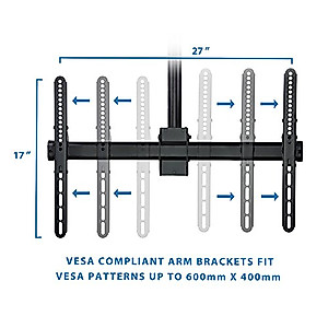 Mount-It! TV Ceiling Mount Bracket, Adjustable Height Full Motion 360 Deg Rotation Tilting Swiveling for Flat Panel LCD LED OLED Plasma TVs, Fits up to 75 Inch TVs, 110 Pound Capacity, Black (MI-509B)