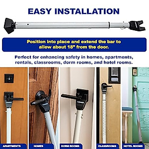 BRINKS- Portable Door Security Bar, Silver- Adjustable Security Door Jammer- Fits Standard Sliding Doors, Hinged Doors, And Windows- For Travel, Home, Dorm