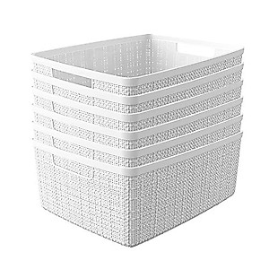 Curver Jute Decorative Plastic Organization and Storage Basket Perfect Bins for Home Office, Closet Shelves, Kitchen Pantry and All Bedroom Essentials, (Set of 6 )
