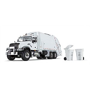 First Gear White/White 1/34 scale Mack Granite MP with McNeilus Rear Loader and Trash Carts