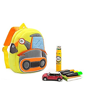 NICE CHOICE Preschool Toddler Plush Truck Car Excavator Mixer Bulldozer Backpack for Little Boys Girls Kids,Excavator One Size