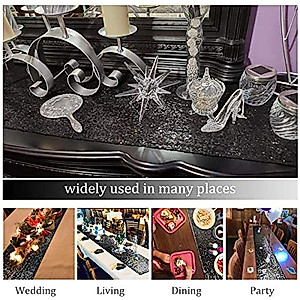 tiosggd Black Sequin Table Runners 2 Packs 12''x108'' Glitter Party Decorations Party Suppliers for Halloween Decorations Baby Bridal Shower Graduation Birthday Wedding Christmas Tablecloth