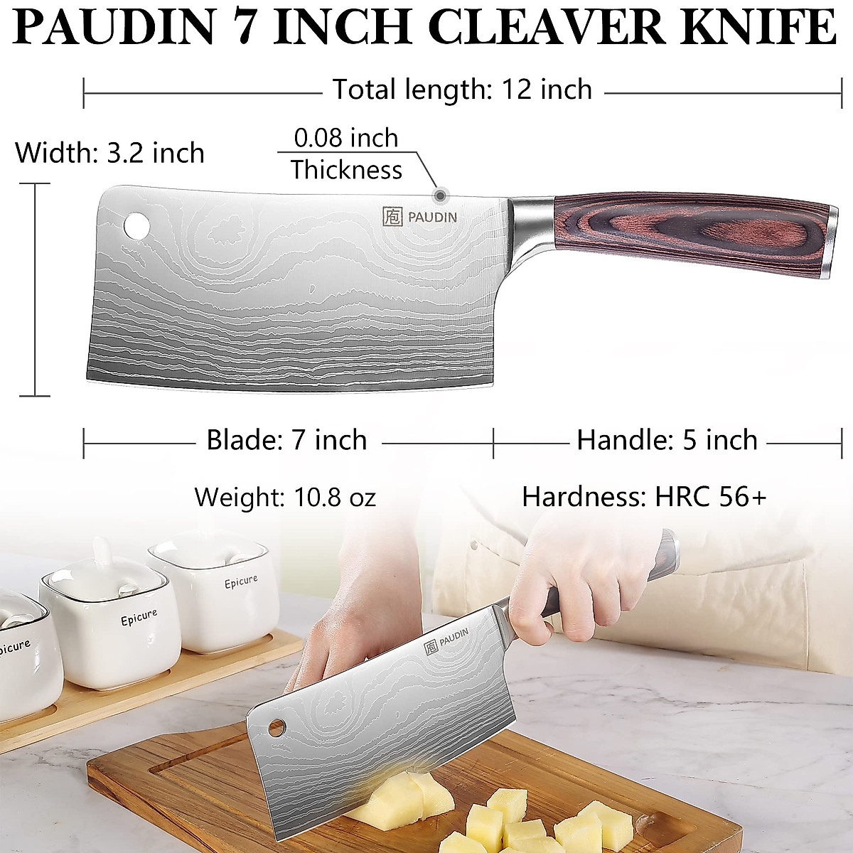 PAUDIN Cleaver Knife + Nakiri Knife