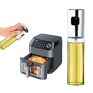 Oil Sprayer for Cooking, 100ml olive oil spray bottle, Oil mister spray for air fryer, Baking, Salad Dressings, Grilling (Glass Bottle,100ml/3.4 oz) (silver)