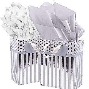 20 x 27.6 inches Silver Tissue Paper, 50 Sheets Large Tissue Paper for Gift Wrapping, White Metallic Silver Printed Tissue Paper for Gift Bags Wrapping Paper for Birthday Party, Arts Crafts, Weddings