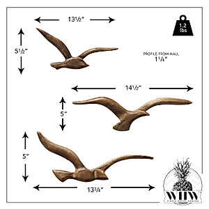 WHW Whole House Worlds MODERNIST HOME Flying Birds Wall Sculptures, Set of 3, Hand Carved, Solid Wood, Over 1 Foot Wide, 14.5 and 13.5 Inches, Abstract Home Decor