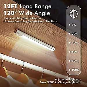 HOLYTALK 3 Pack Motion Sensor Light Indoor,10 LED Under Cabinet Lights Wireless,Rechargeable Under Cabinet Lighting,Stick Anywhere Magnetic Closet Lights,Night Light for Counter,Stairs