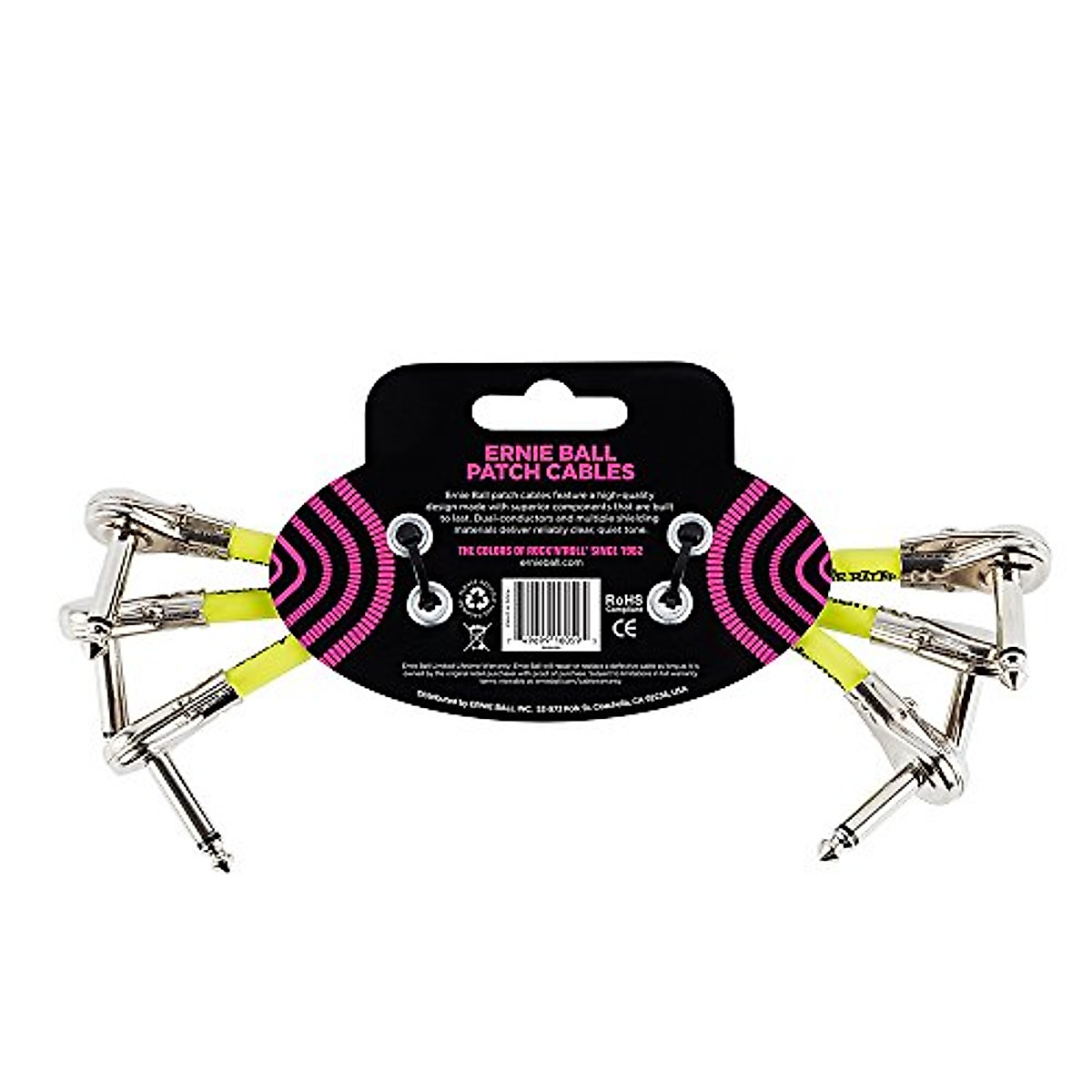 Ernie Ball Patch Cable 3-Pack, Flat Angle/Flat Angle, 6in, Black (P06059)