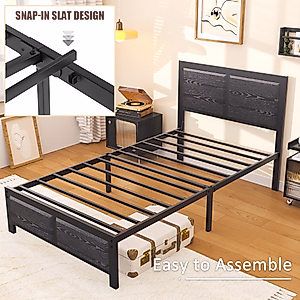 VECELO Twin Bed Frame with Wood Headboard and Footboard, 14 Inch Platform Mattress Foundation, No Box Spring Needed, Heavy Duty Slats Support, Easy Assembly