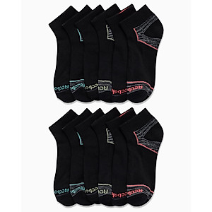 Reebok Women's Quarter Socks - 12 Pack Performance Arch Support Ankle Socks - Cushioned Athletic Socks for Women (Size: 4-10), Size 4-10, Black Multi