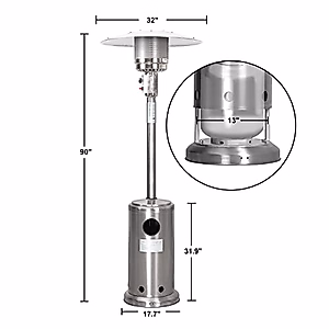 Nuu Garden Outdoor 46,000 BTU Propane Gas Heater with Wheels, Stainless Steel Frame, Removable Heater for Patio, Backyard, Garden, Porch, Silver