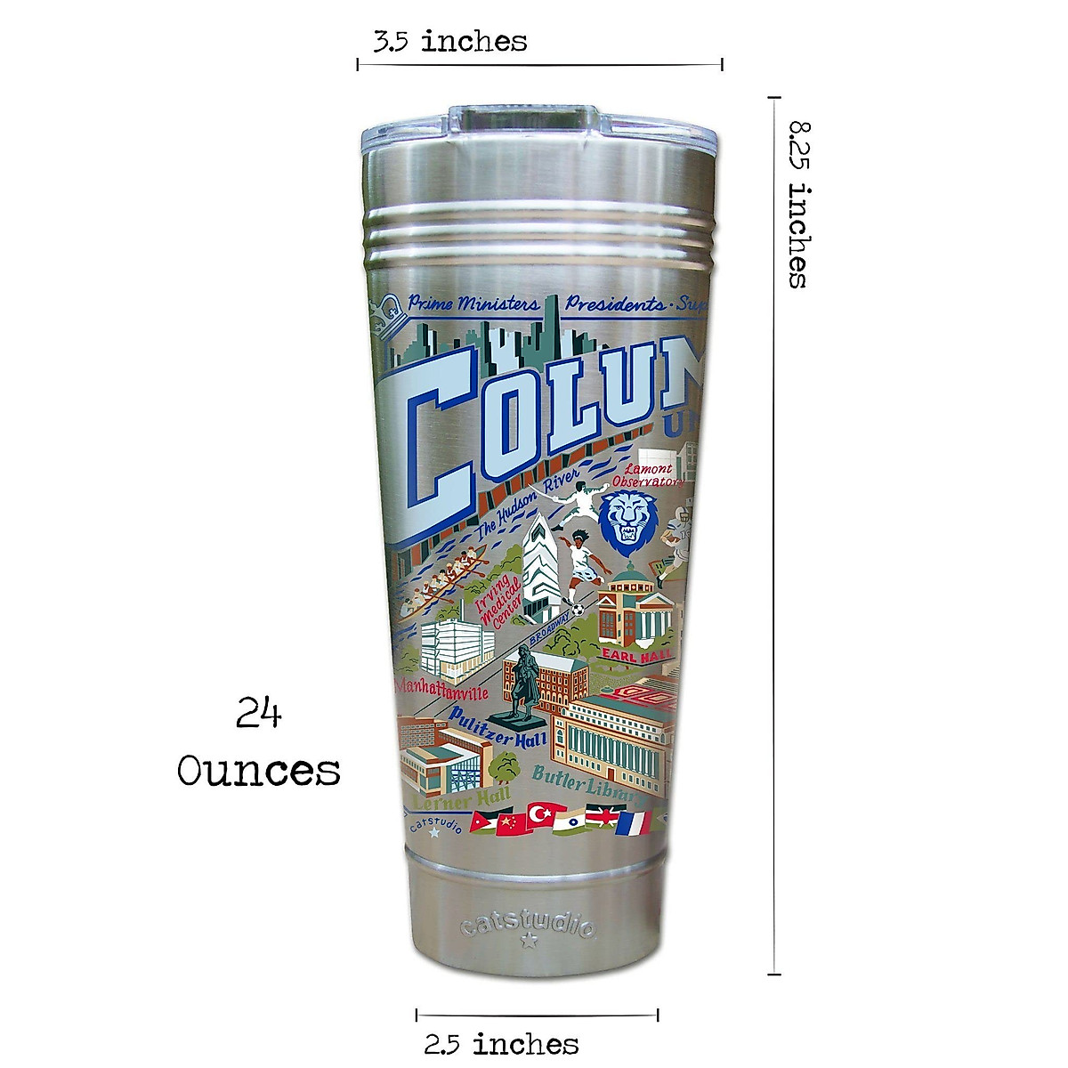 Catstudio Columbia University Collegiate Thermal Tumbler | Triple Wall Insulation With Non Slip Bottom | Great College Travel Cup for Water, Coffee, Tea, or Smoothies