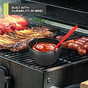 Modern Innovations Cast Iron Melting Pot, Cast Iron Basting Pot for Grill Cooking, Cast Iron Saucepan, Simmer Sauce and Butter, Small Cast Iron Pot, Mini Cast Iron Bowl for Sauces