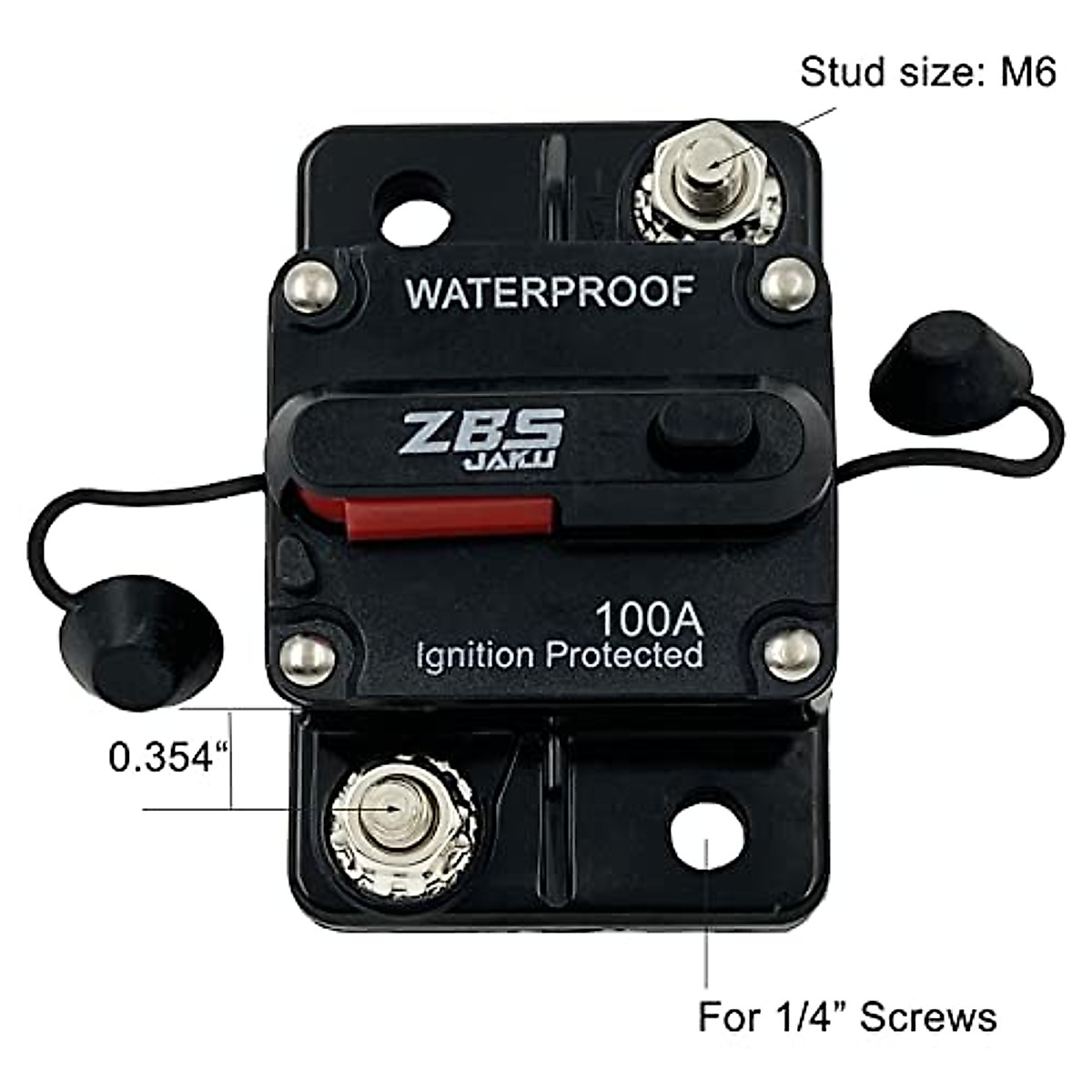 ZBSJAKU 100 Amp Circuit Breaker with Manual Reset, 12V- 48VDC, Waterproof Auto Car Protection Stereo Switch for Car Audio System Protection (100A)