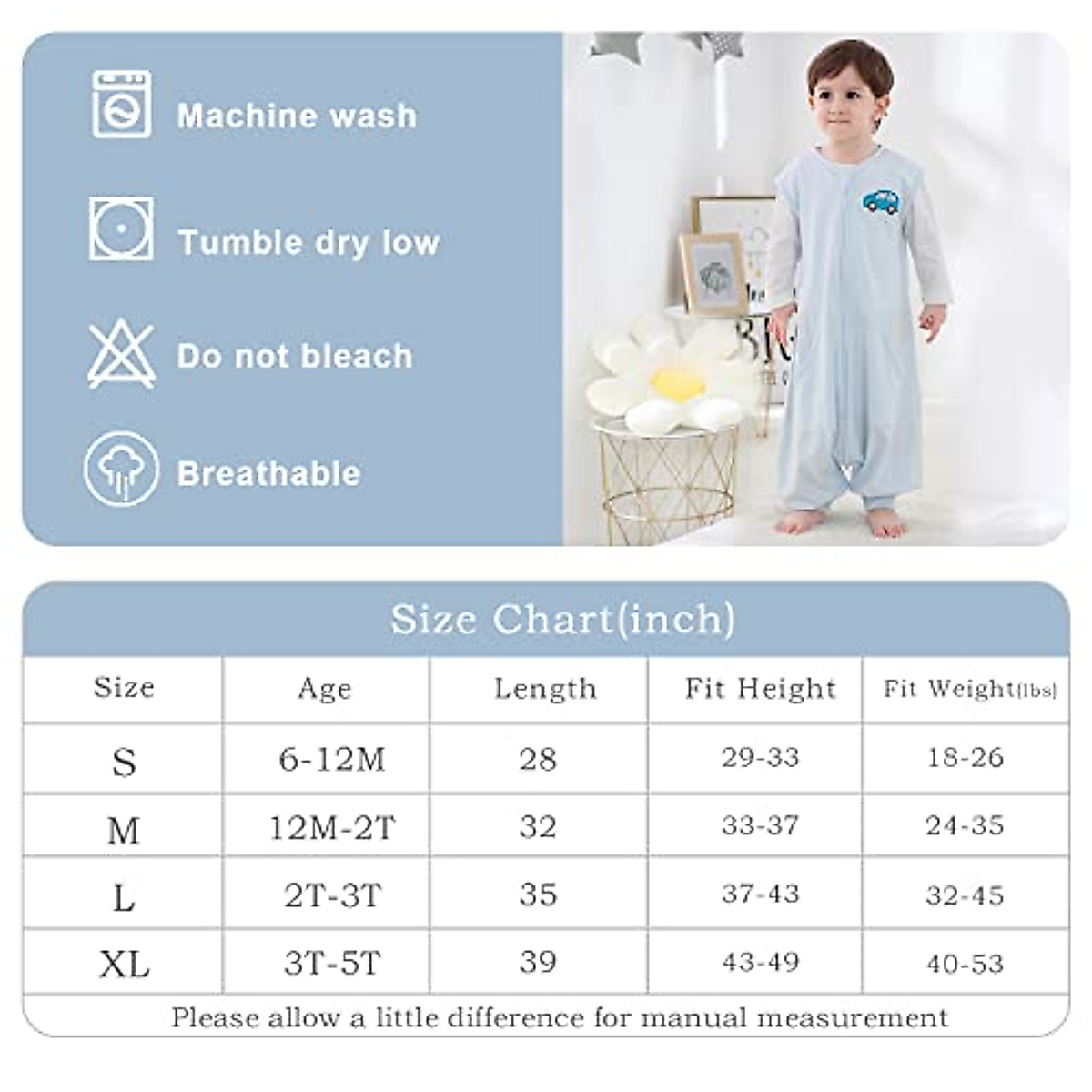 HOMEAL Toddler Sleeping Bag with Legs,Wearable Blanket ,Weighted Sleep Sack Baby 6months-5T, S-XL (Blue, 2T-3T)