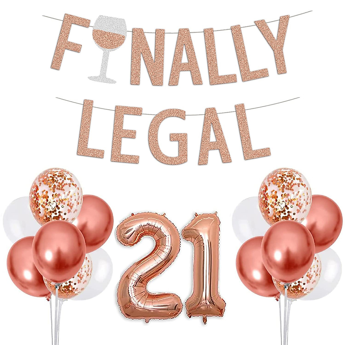 21st Birthday Decorations for Her Rose Gold, Finally Legal Banner, Happy 21st Birthday Banner Pre-Strung, 21st Birthday Balloons, 21st Birthday Gift Ideas, 21st Birthday Decorations for Her