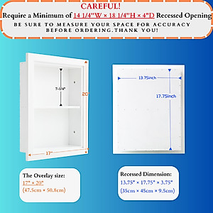 Potter-Island 14 × 18 Medicine Cabinet Recessed, Wall Niche, Bathroom Wall Cabinet, 2-Tier, Between Studs Shelving for Drywall, (Plain Back/White)
