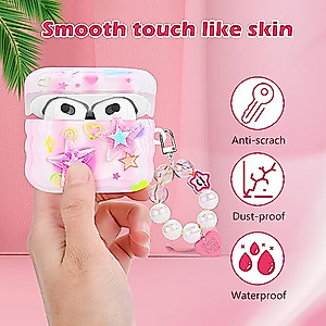 Cute AirPods 3 Case with Love Pendant Colorful Round Bead Keychain, Glitter 3D Stars Design Soft Protective Cover Compatible with AirPods 3rd Generation Case for Girls and Womens