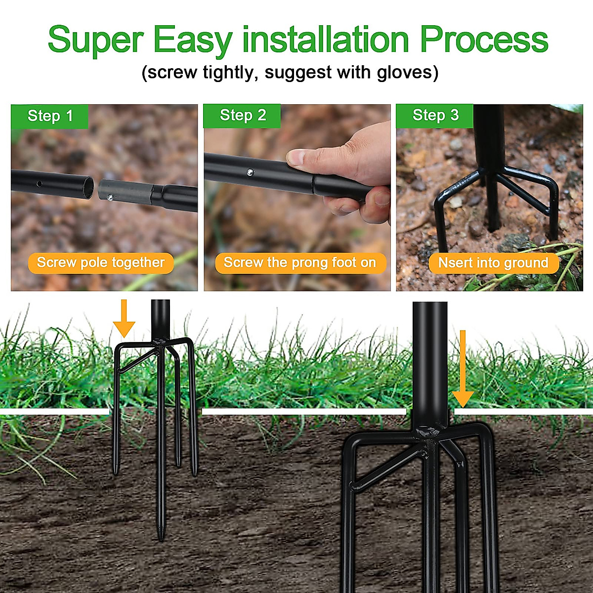 Xflism Outdoor 9FT Metal Poles with Hooks for Hanging String Lights 2 Pack - Garden, Backyard, Patio Lighting Stand for Parties, Wedding, Black