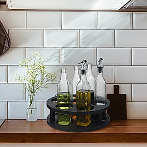 Tatuo Rotating Coffee Syrup Organizer 7 Bottles Capacity Wood Coffee Syrup Rack Syrup Bottle Holder Stand 12.5 Inch Wine Display Tray for Coffee Bar Countertop(Black, Black)