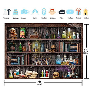 Mad Scientist Laboratory Backdrop for Kids Halloween Magic School Background Spooktakular Creepy Skull Poison Apothecary Witch Kitchen Hallowmas Baby Shower Party Decorations Banner (7X5FT(82x59inch))