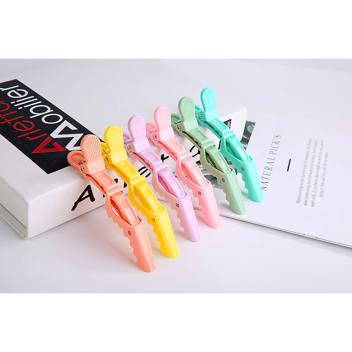HH&LL Hair clips for Styling 12 pcs – Wide Teeth & Double-Hinged Design – Alligator Styling Sectioning Clips of Professional Hair Salon Quality (Colorful)