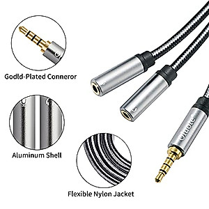 Oluote Headset Splitter Headphone Mic Y Adapter Cable,TRRS Male to 2 TRS Female Microphone and Headphone Cable, Compatible for PS4 Xbox Laptop PC Smartphone etc (9.8FT)