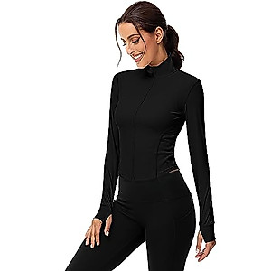 Locoowai 2 Pack Women's Workout Jackets, Long Sleeve Workout Tops with Thumb Holes, Full Zip Lightweight Running Jackets (Small)