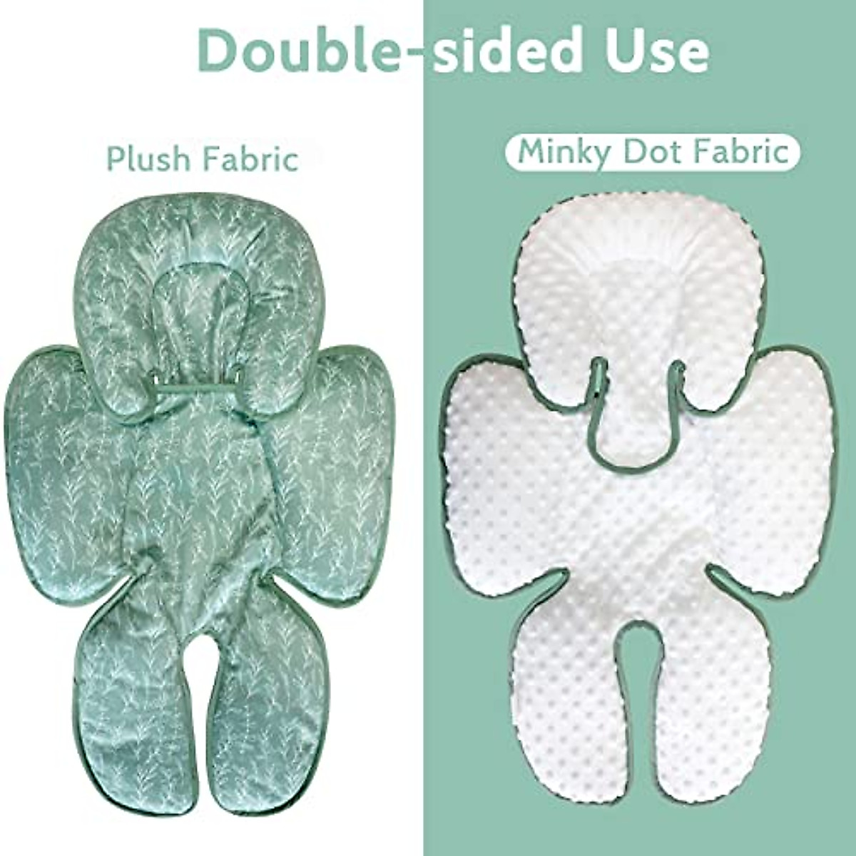 HNHUAMING Baby Car Seat Strap Covers Shoulder Pads for Baby Kid, Green Baby Car Seat Head and Body Support,2-in-1 Reversible CarSeat Insert,Soft Cushion for Stroller, Swing, Bouncer,Green Sage