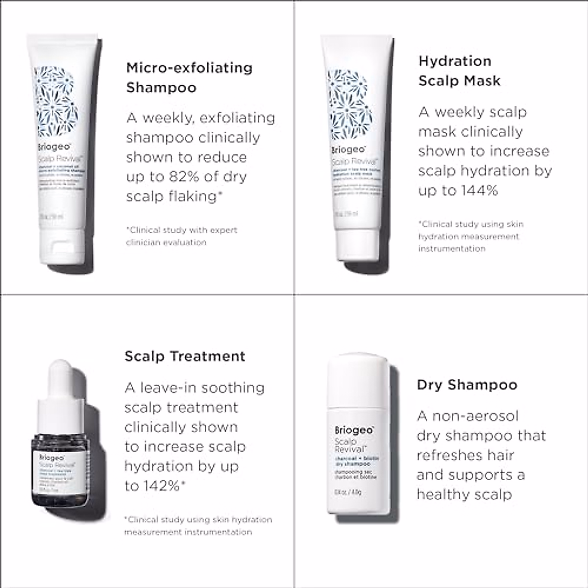 Briogeo Scalp Revival Soothe + Detoxify Minis Kit, Soothe a Dry, Flaky, Itchy Scalp, Clarify Build Up, Scalp Detox, Unclog Hair Follicles,Travel Kit, Vegan, Cruelty-Free, 4-Piece Set