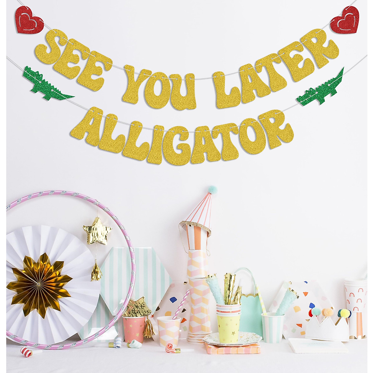 KEWUFD See You Later Alligator Banner, I'm Retired Ask Someone Else Funny Decoration Supplies for Goodbye/Retirement/Farwell/Graduation Party Gold Glitter