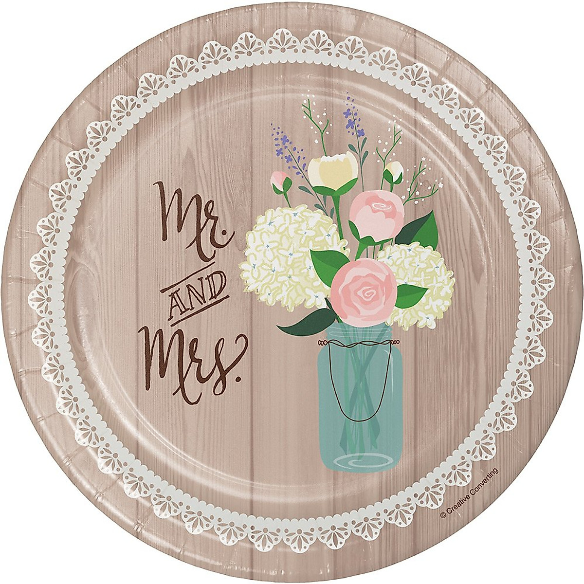 Creative Converting Paper Dessert Plates 8-Count Sturdy Style 7-Inch, Rustic Wedding
