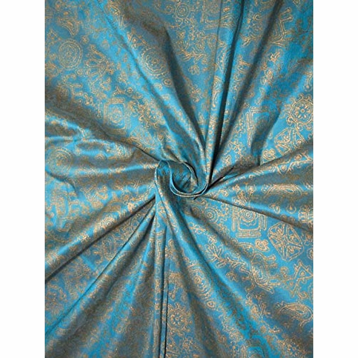 100% Silk Dupion Fabric Blue with Gold Print 40" 27mm DupPr40[1]