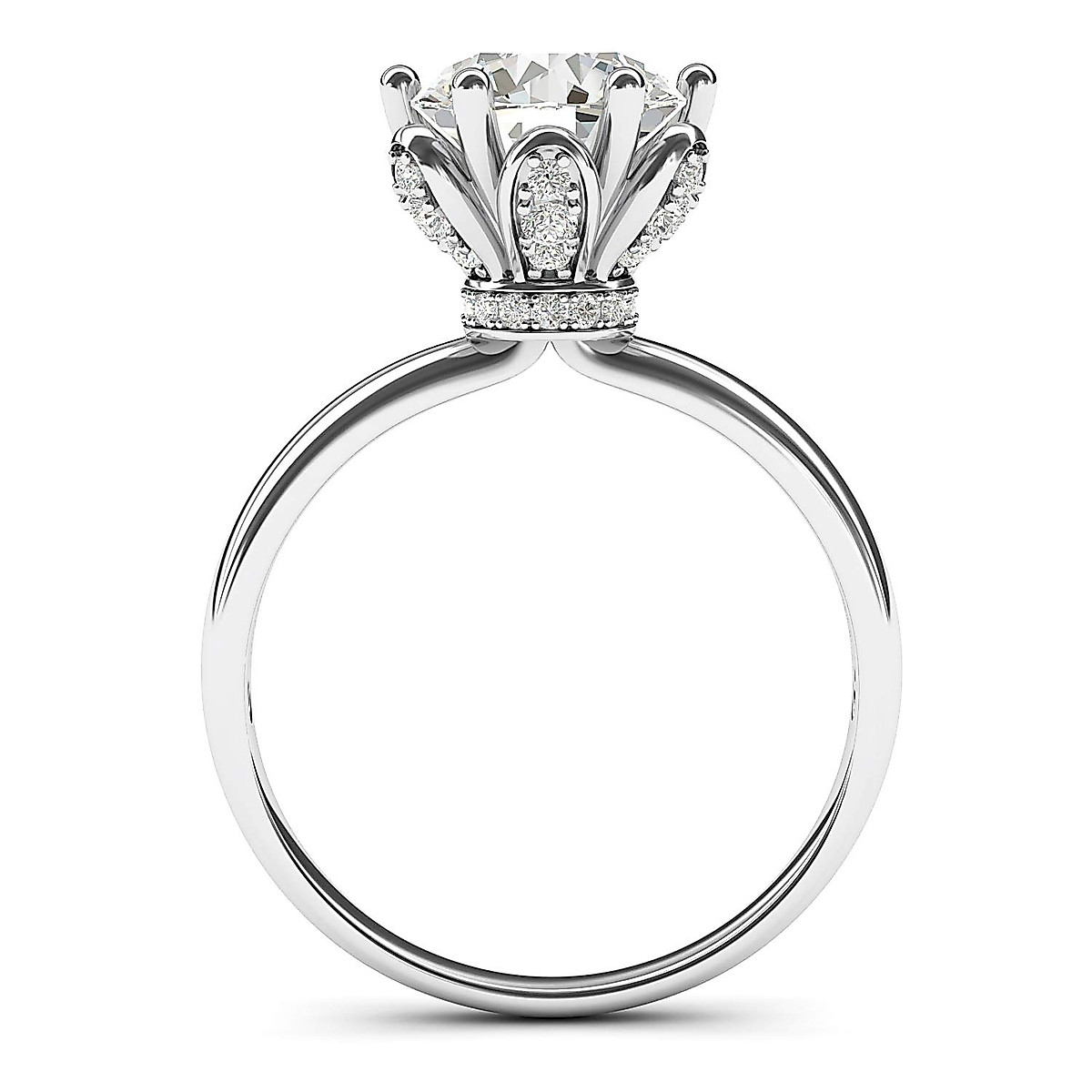 Solid Sterling Silver Romantic Flower Style 6-Prong Set 2.0 CT Genuine Moissanite Engagement Ring (8)