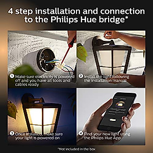 Philips Hue Econic Down Outdoor Smart Wall Light, Black - E26 White and Color Ambiance LED Color-Changing Bulb - 1 Pack - Requires Hue Bridge - Control with Hue App and Voice - Weatherproof