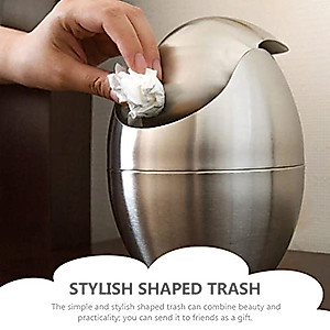 Zerodeko Desktop Trash Can Egg Shape Countertop Waste Basket Stainless Steel Garbage Container Bin Table Sundries Organizer Remote Pen Pencil Holder for Home Office