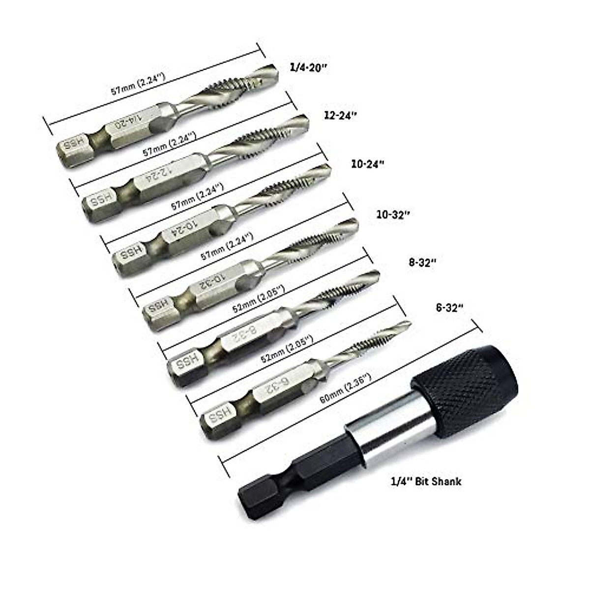 NORTOOLS Drill Tap HSS Combination Drill and Tap Set with 1/4 Inch Quick Change Adapter,6-32 to 1/4-20 Screw Tapping bit Tool