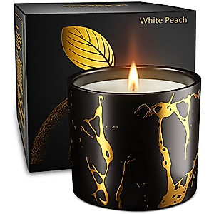 Scented Candles, Premium Peach Amber Candles for Home Scented, 7oz Large Fall Aromatherapy Candle, Soy Candles Gifts for Her Stress Relief, Christmas Birthday Gifts for Women with Black Gold Gift Box