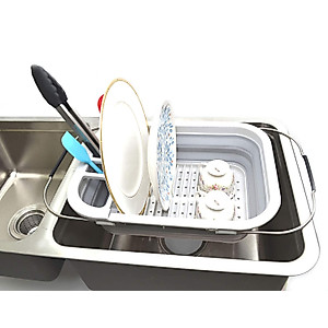 SAMMART Expandable & Collapsible Dish Drainer - Foldable Drying Rack Set - Portable Dinnerware Organizer - Space Saving Kitchen Storage Tray (1, Grey)