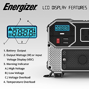 Energizer 3000 Watts Power Inverter Modified Sine Wave Car Inverter, 12V to 110 Volts, Two AC Outlets, Two USB Ports (2.4 Amp) Hardwire Kit, Battery Cables Included – ETL Approved Under UL STD 458