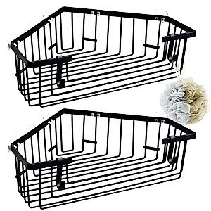 FULL TREND Corner Shower Caddy, 2Pack Shower Organizer Shelves with 6 Adhesive Hooks, No Drilling Shower Shelf Organizer Rustproof Storage Rack for Bathroom, Toilet, Kitchen (Black)