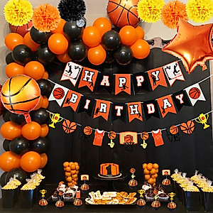 Basketball Party Decorations, Basketball Party Supplies Basketball Birthday Banner Cake Toppers Basketball Foil Balloons Basketball Birthday Decorations for Kids Teenagers Boys Girls (Basketball-01)