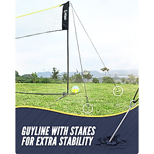 Patiassy 5.1ft-7.4ft Adjustable Height Volleyball Badminton Net Set 17ft Portable Sports Net with Poles, 4 Badminton Rackets, 3 Shuttlecocks and 1 Volleyball for Indoor Outdoor