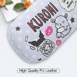PERFECTSIGHT Hard Shell Eyeglasses Case, PU Leather Protective Glasses Case, Cute Cartoon Surface Eyeglass Case for Women Girls (Blue Kurom)