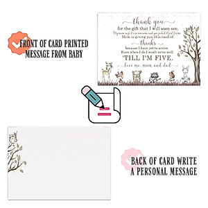 Girls Woodland Baby Thank You Cards, 15 Pack – Cute Baby Shower Notes with Envelopes Set, Prefilled Message, Customizable and Personalize Blank Stationery Pink, Rustic Floral, New Parents Gift Ideas
